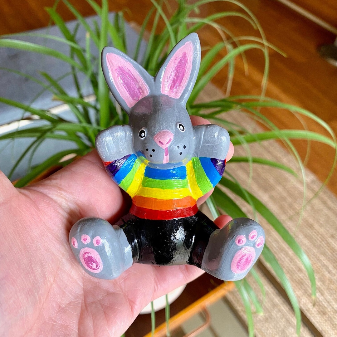 Hand-painted Ceramic Bunny #8 (rainbow Bunny) - Etsy