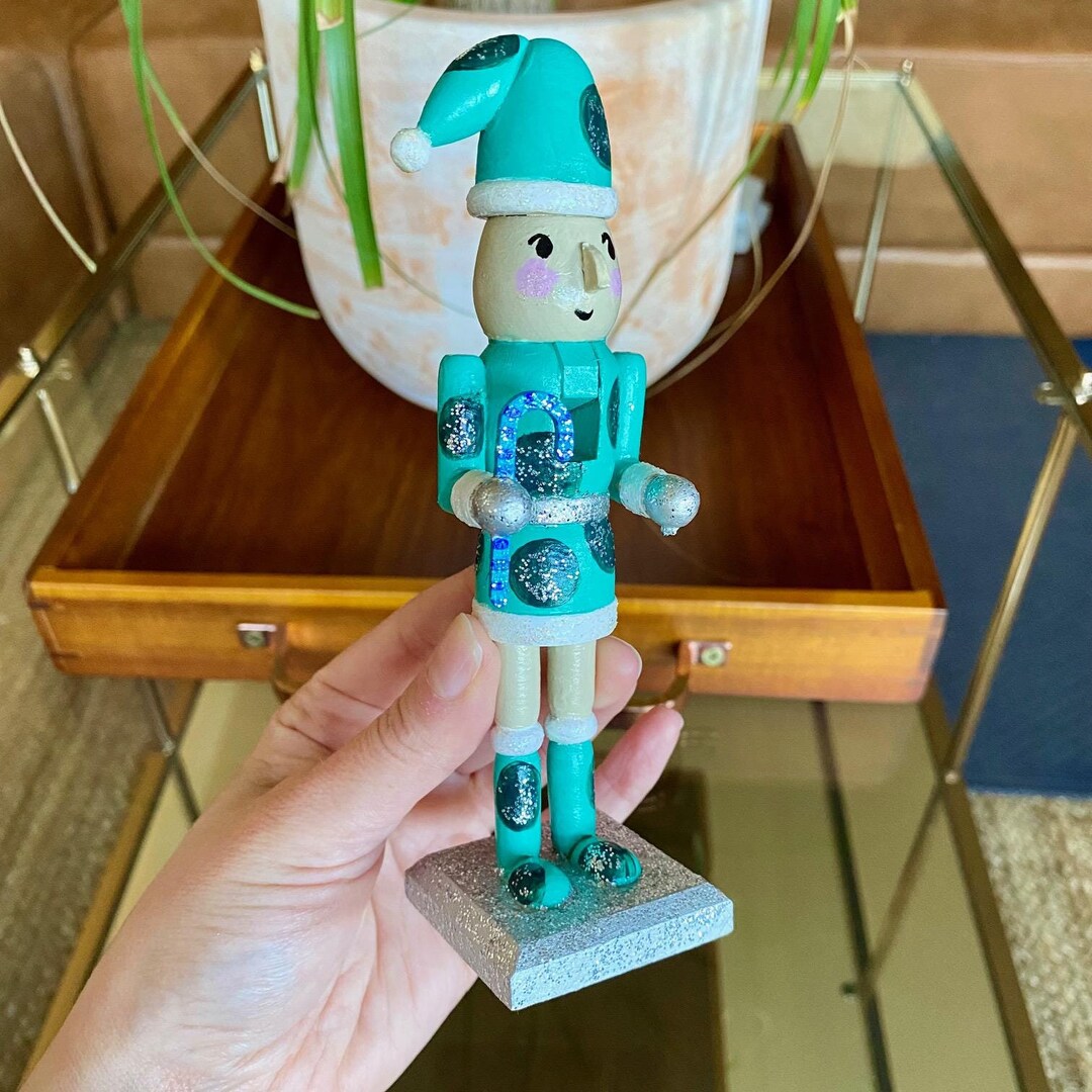 Hand-painted Mini Nutcracker - Turquoise Pattern - Etsy