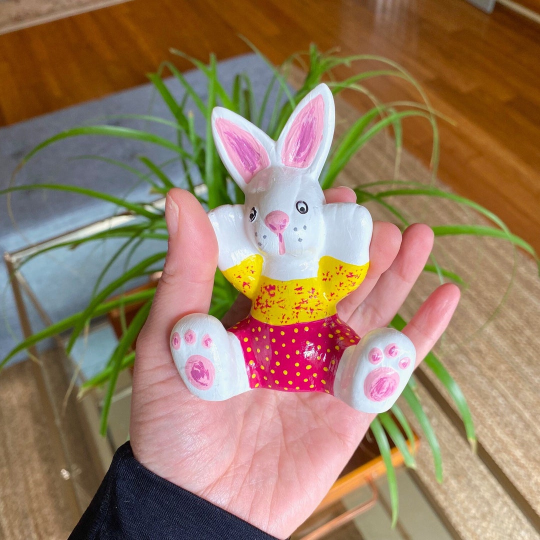Hand-painted Ceramic Bunny #9 (pink and Yellow Bunny) - Etsy