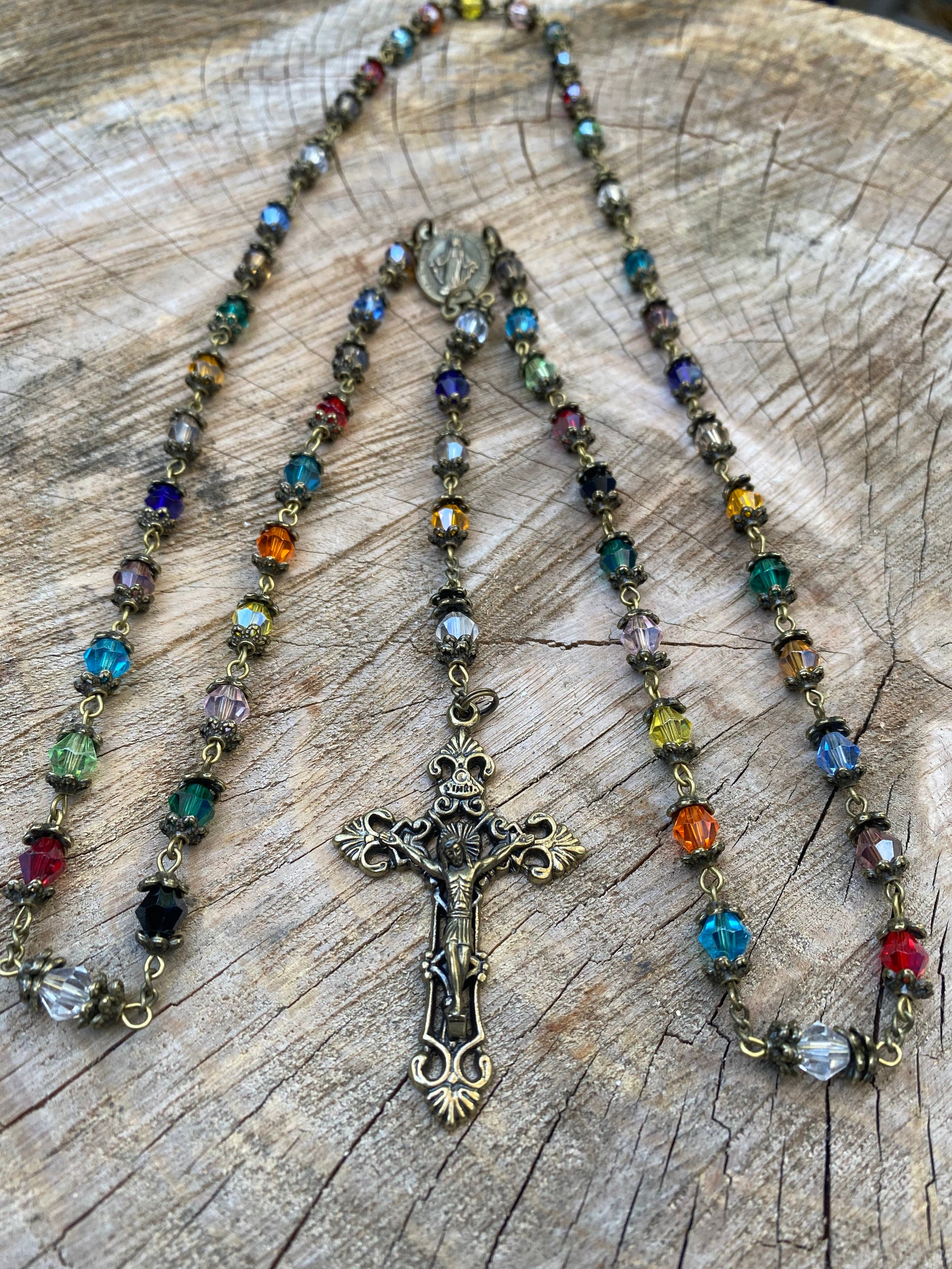 Colorful Bronze Catholic Rosary Beads~ Catholic Gifts ~ Crystal Rosary ...