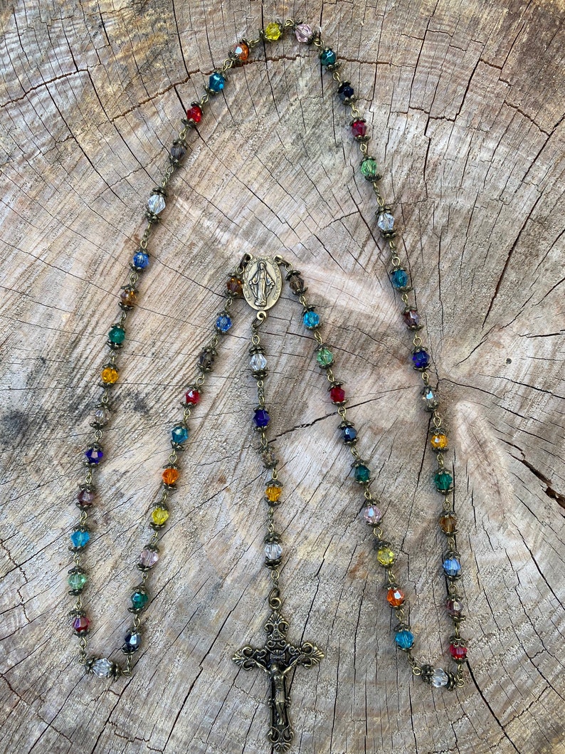 Colorful Bronze Catholic Rosary Beads~ Catholic Gifts ~ Crystal Rosary ...