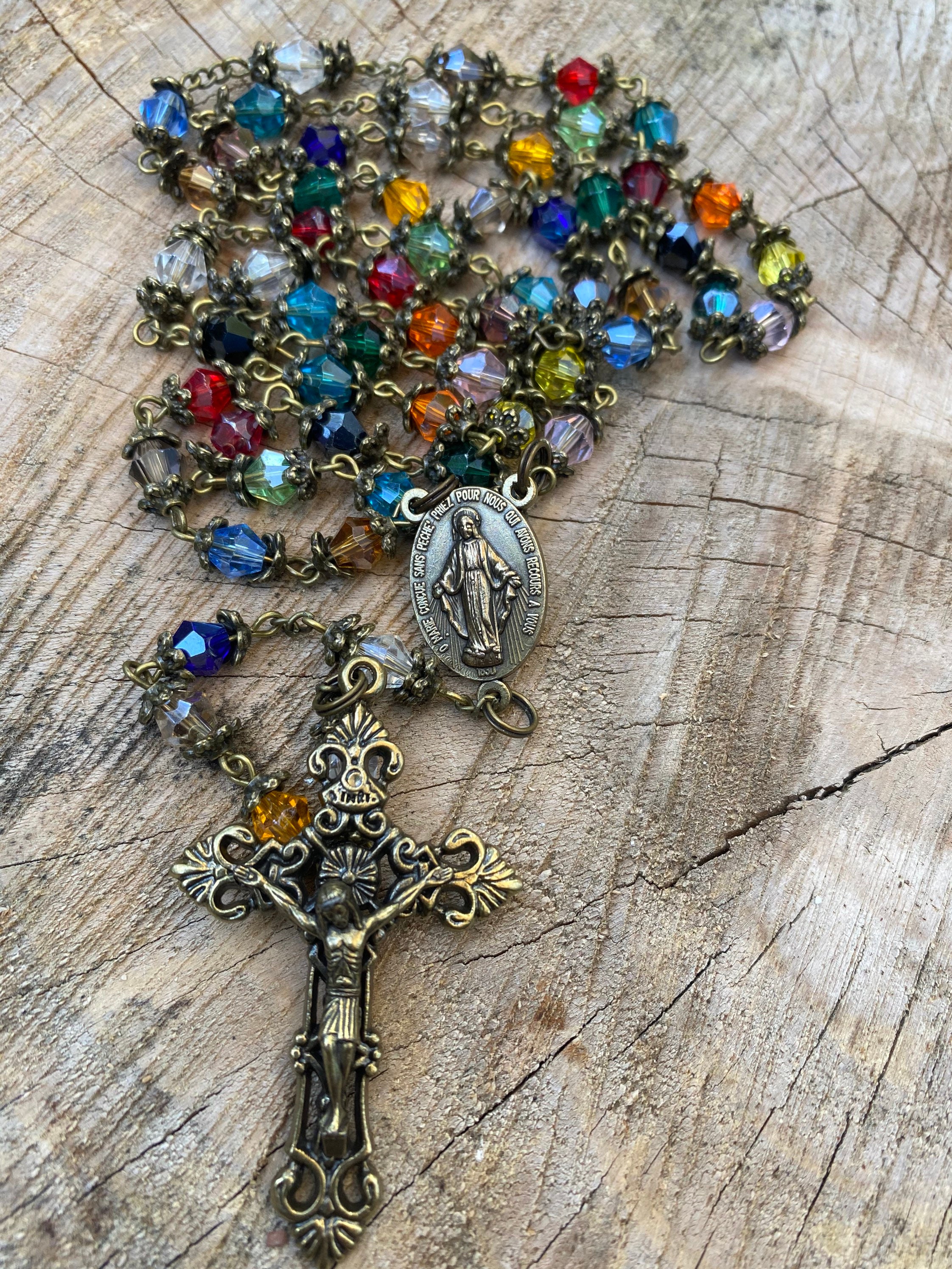 Colorful Bronze Catholic Rosary Beads~ Catholic Gifts ~ Crystal Rosary ...