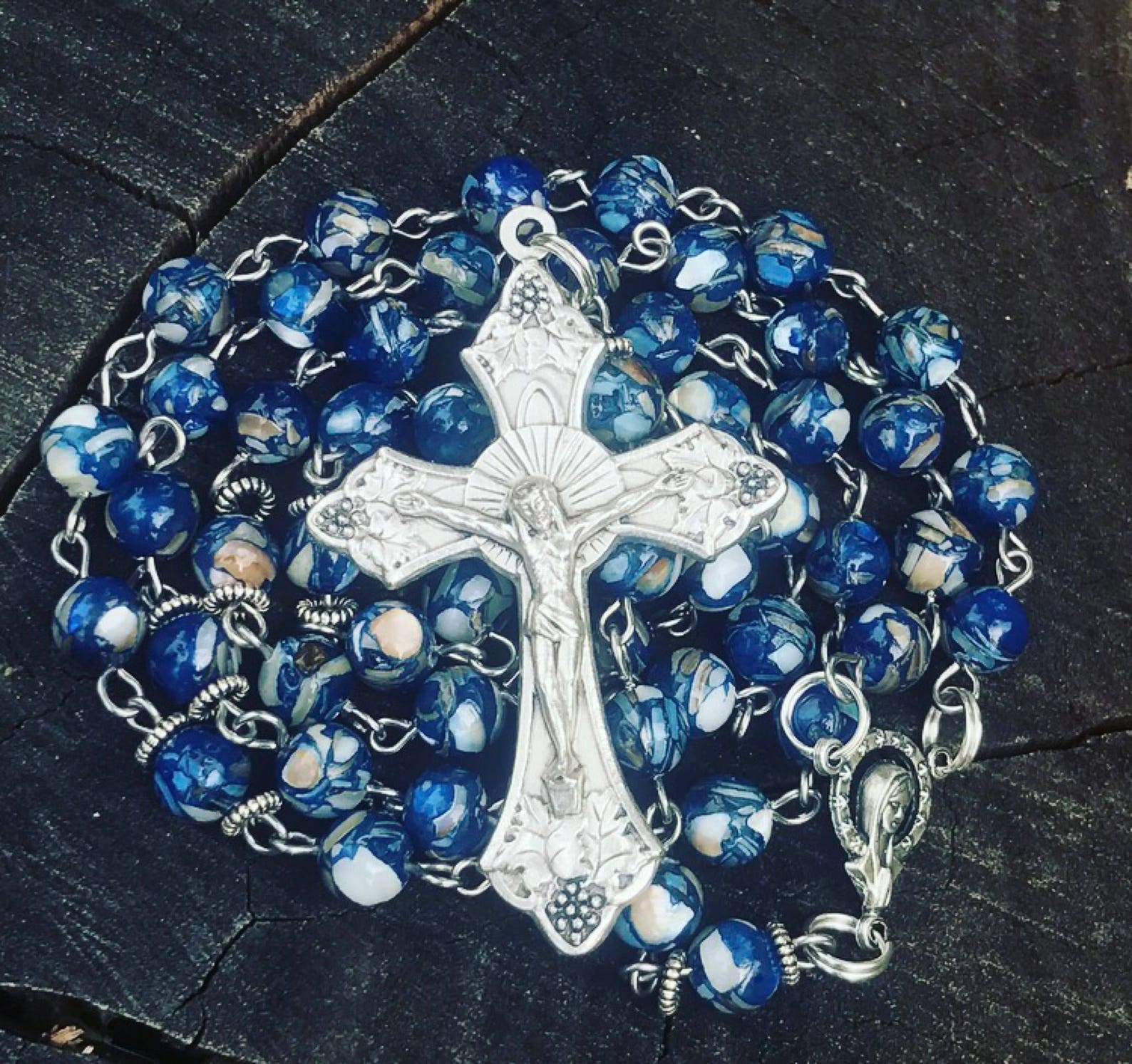 Handmade Catholic Rosary. Blue Rosary. Shell Rosary. Catholic | Etsy
