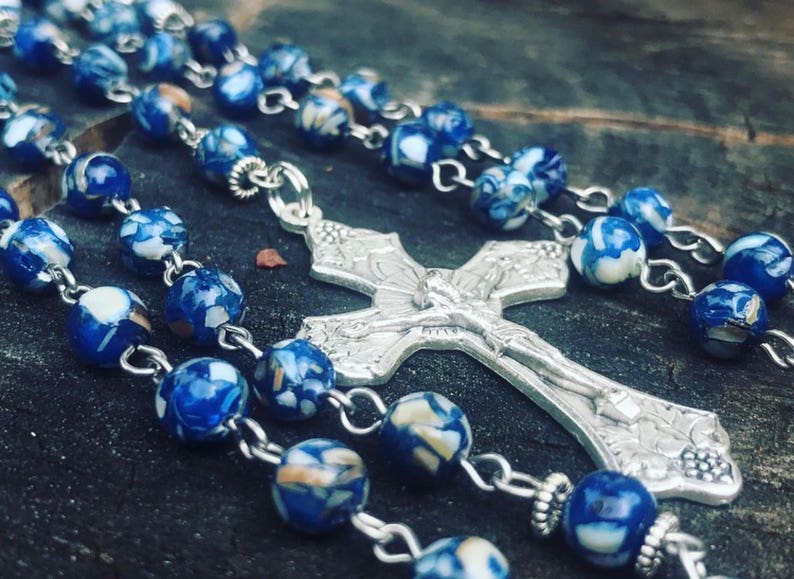 Handmade Catholic Rosary. Blue Rosary. Shell Rosary. Catholic | Etsy