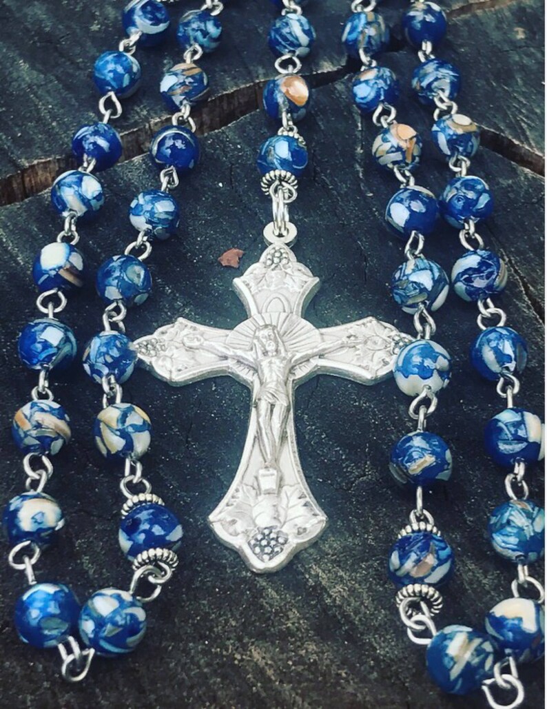 Handmade Catholic Rosary. Blue Rosary. Shell Rosary. Catholic | Etsy