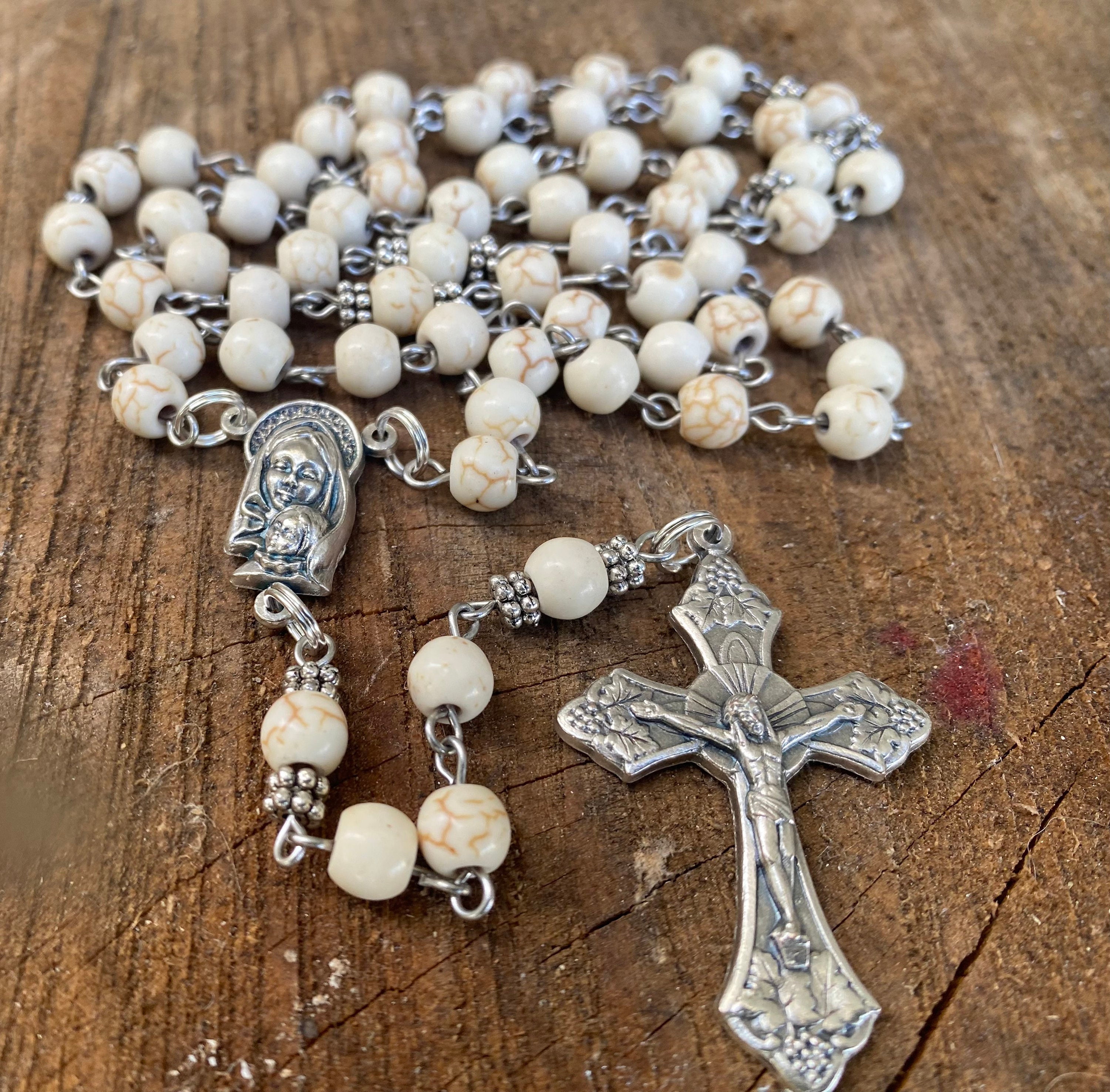 Catholic Rosary Beads With White Turquoise Gift for Her Catholic Gift Gift for Mom White Rosary Beads White Rosary Beads White Etsy