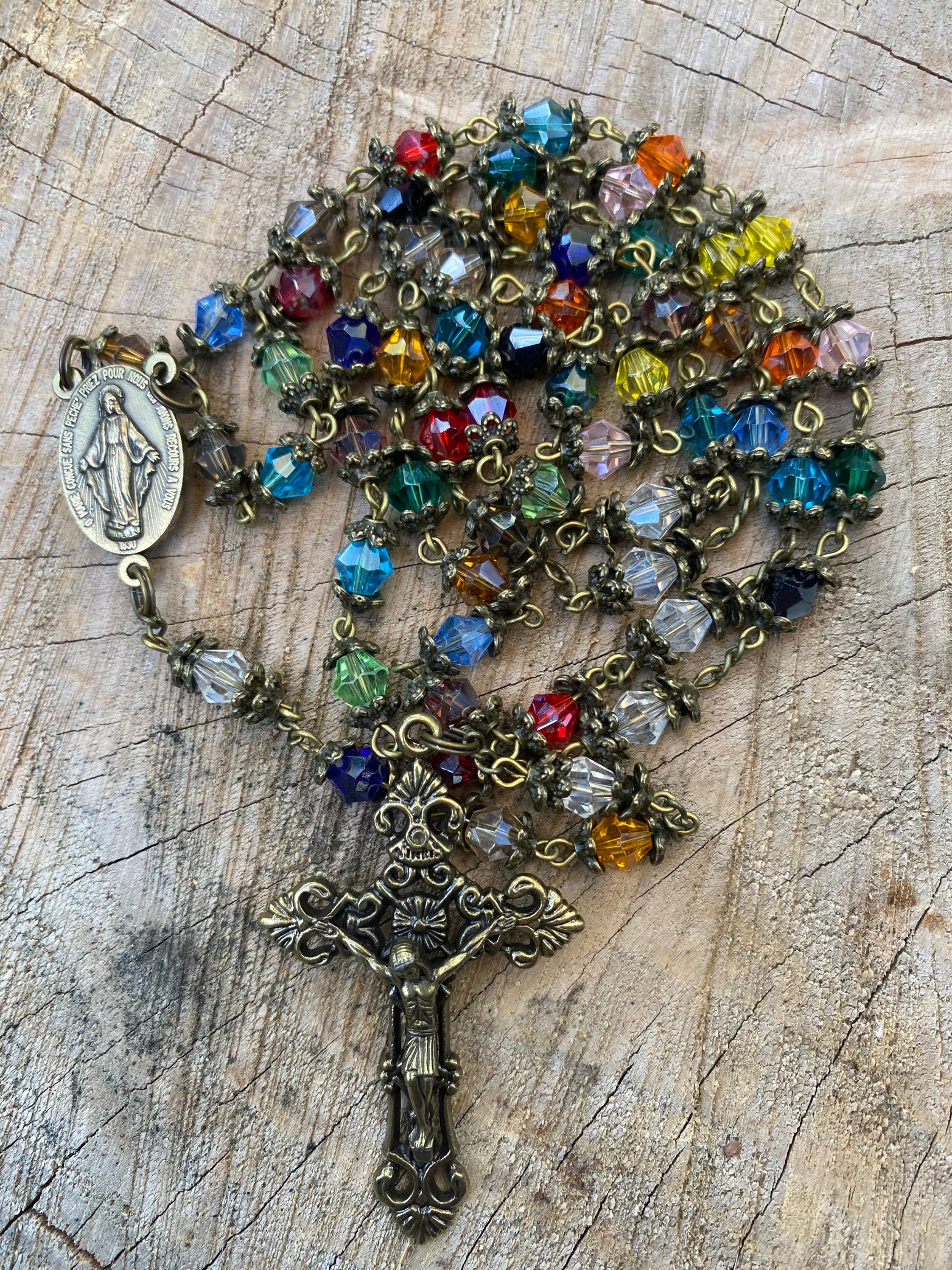 Colorful Bronze Catholic Rosary Beads~ Catholic Gifts ~ Crystal Rosary ...