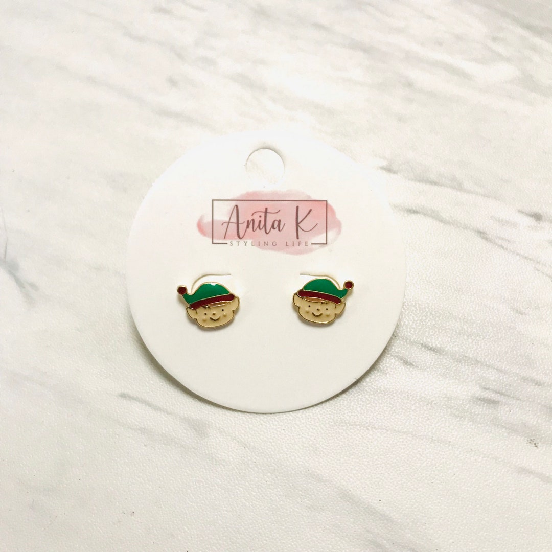 Enamel Elf Face Stud-christmas Elf Earring - Etsy
