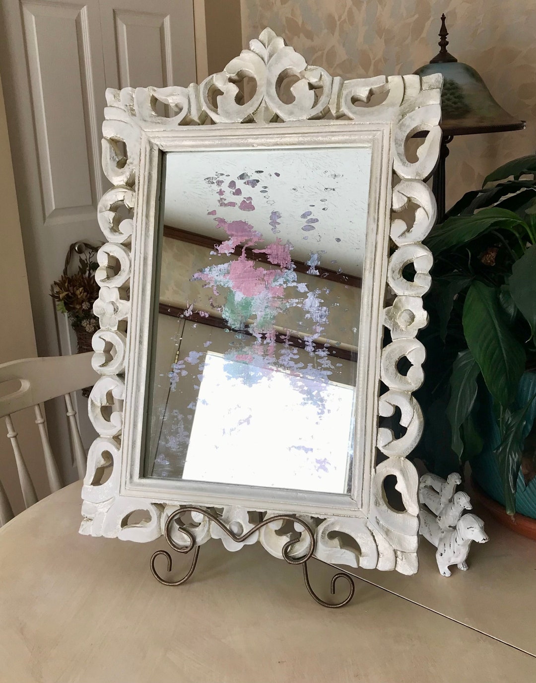 Hand Carved Wooden Mirror / Upcycled Vintage Shabby Chic ...