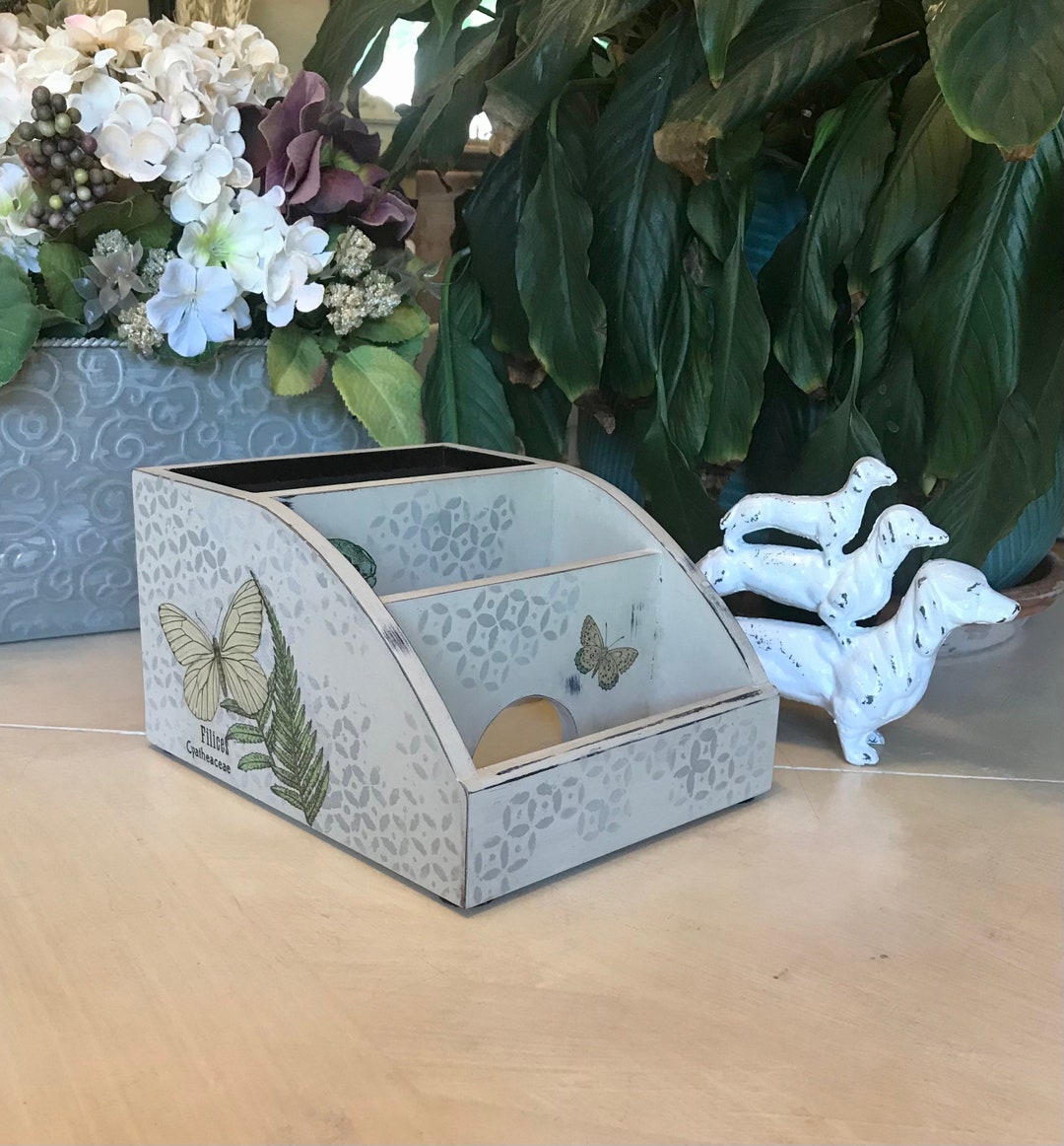 Upcycled Office Organizer / Cellphone Charging Stand / Wooden Chalk ...