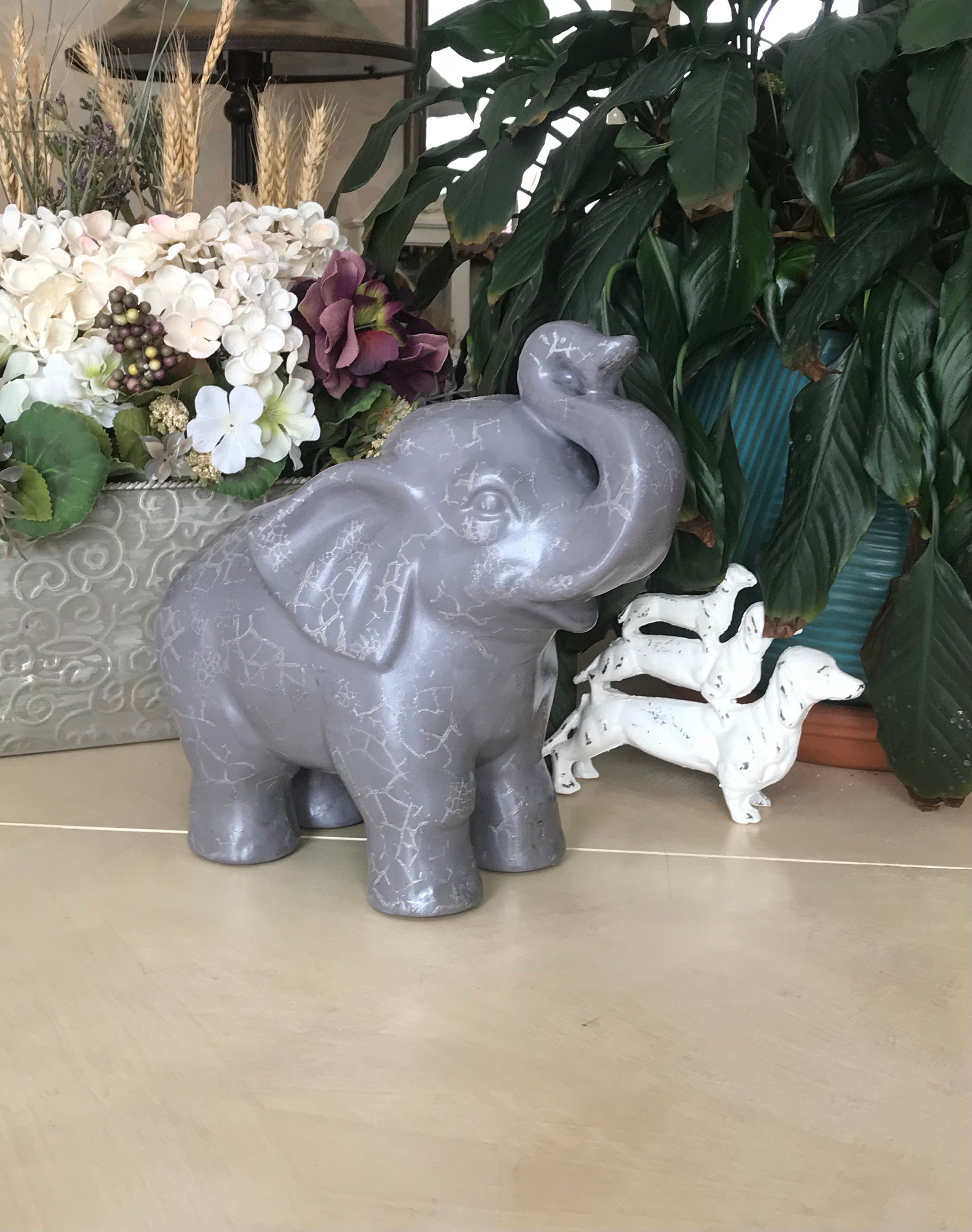 Ceramic Elephant Statue / French Country Shabby Chic Home | Etsy
