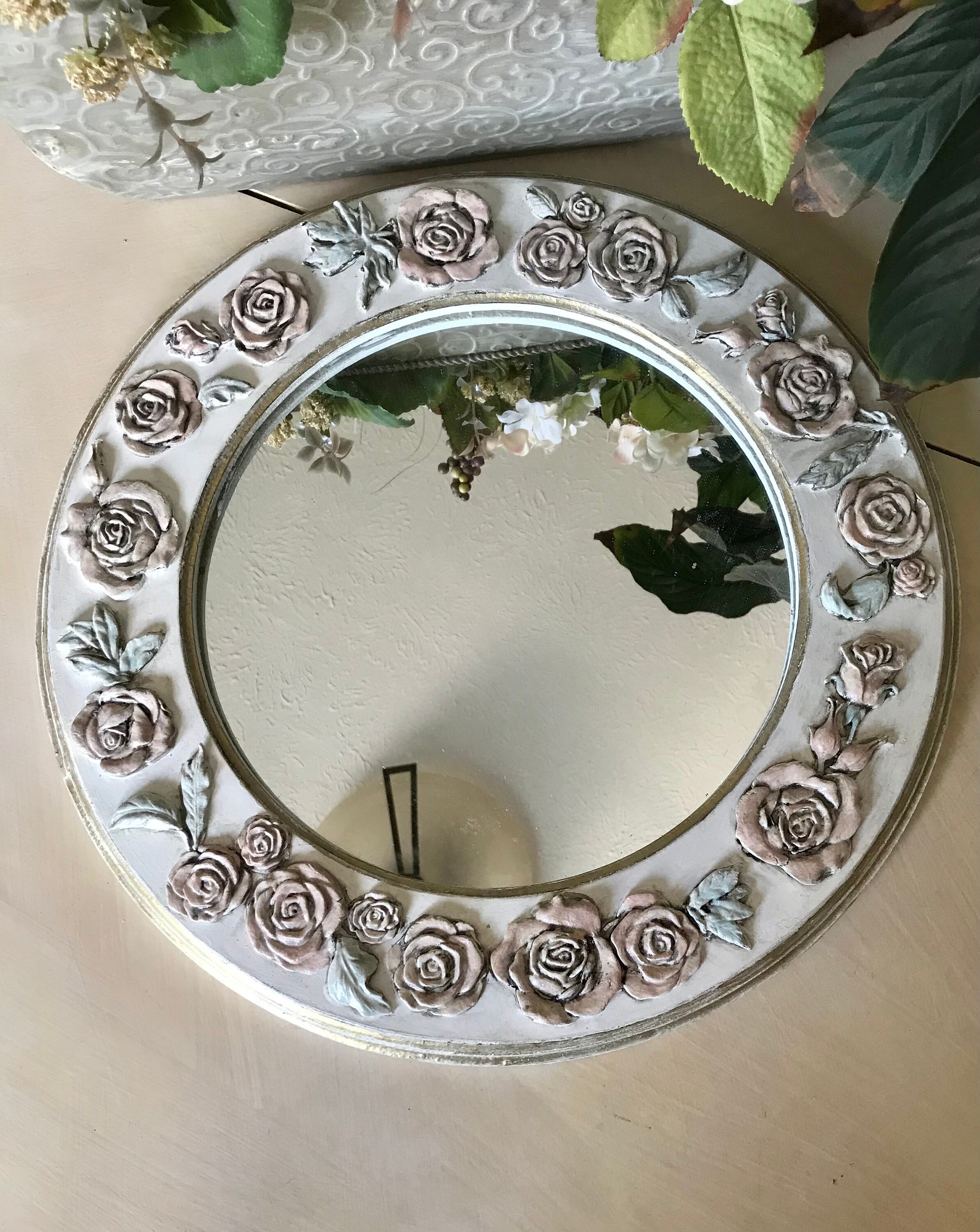 French Country Vintage Mirror / Upcycled Farmhouse Cottage Style Chalk ...