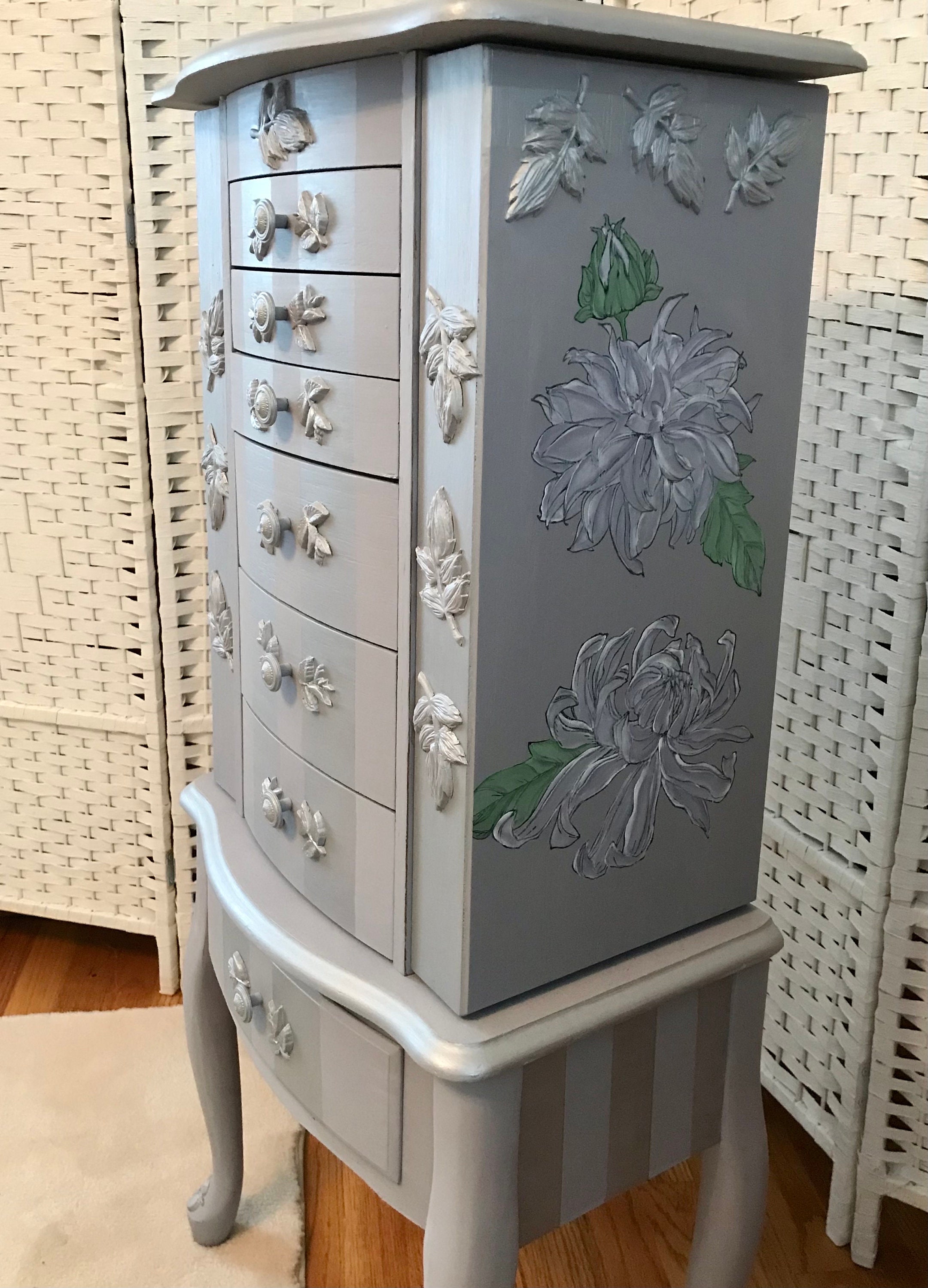French Country Full size Jewelry Armoire Upcycled Vintage Granny Chic Jewelry Storage french Country Cottagecore Chalk Paint Wood Chest Etsy