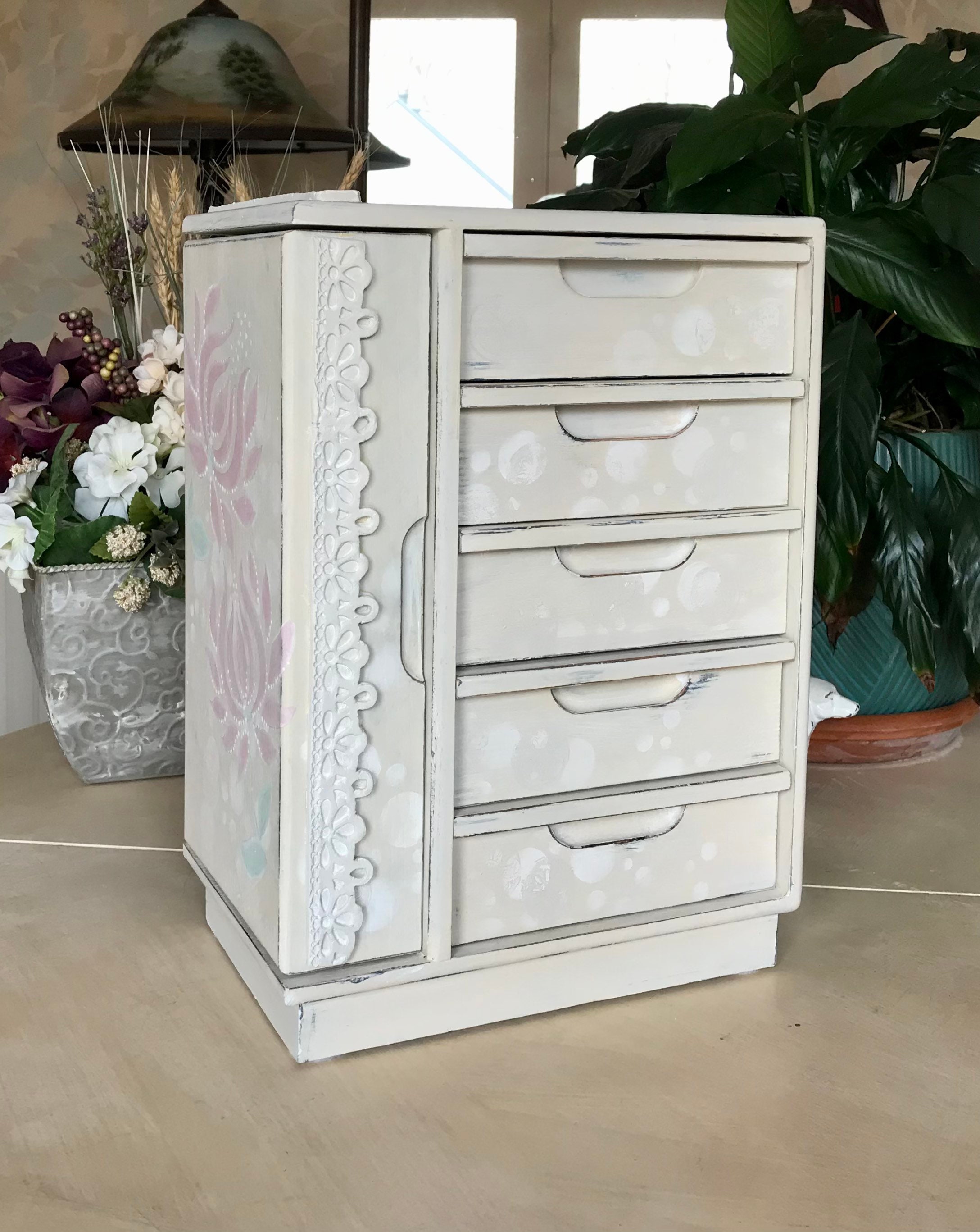 French Country Jewelry Armoire Upcycled Vintage Shabby Chic Jewelry Box Farmhouse Cottage Style Chalk Painted Wooden Jewelry Storage Etsy
