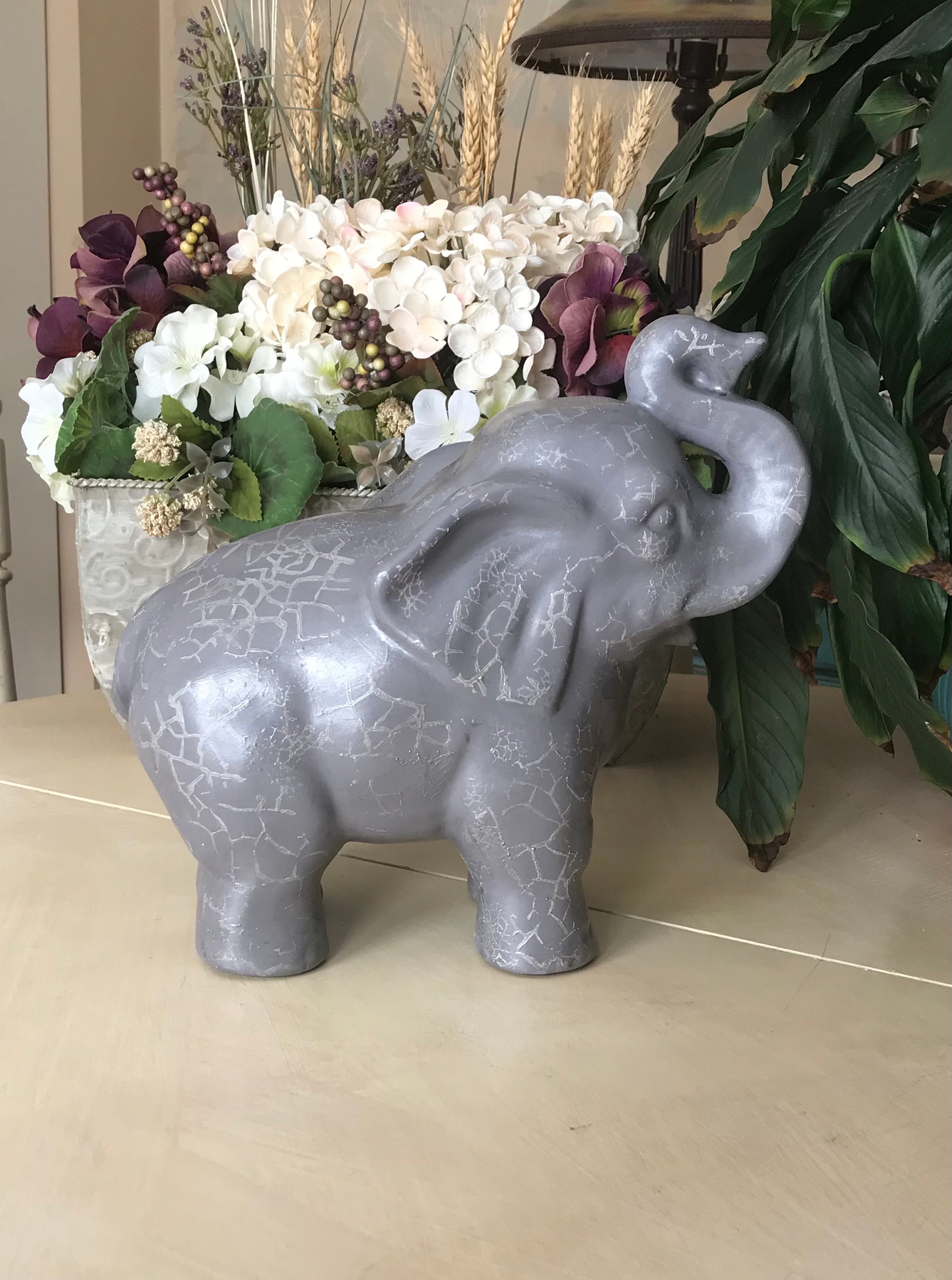 Ceramic Elephant Statue / French Country Shabby Chic Home | Etsy