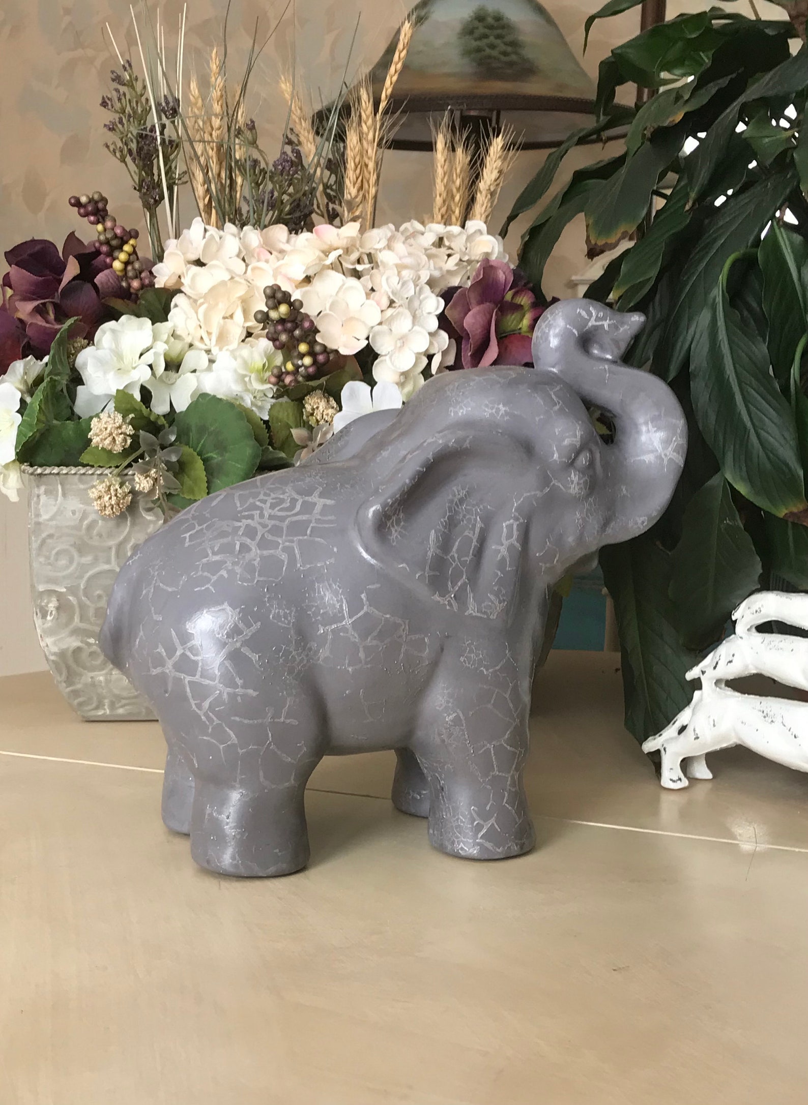 Ceramic Elephant Statue / French Country Shabby Chic Home | Etsy