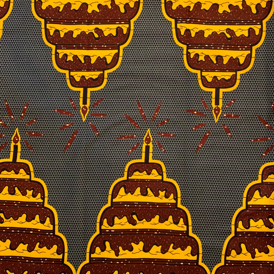 Cake Ankara Fabric: African Wax Print, Yellow/gray/blue, 6 Yards - Etsy