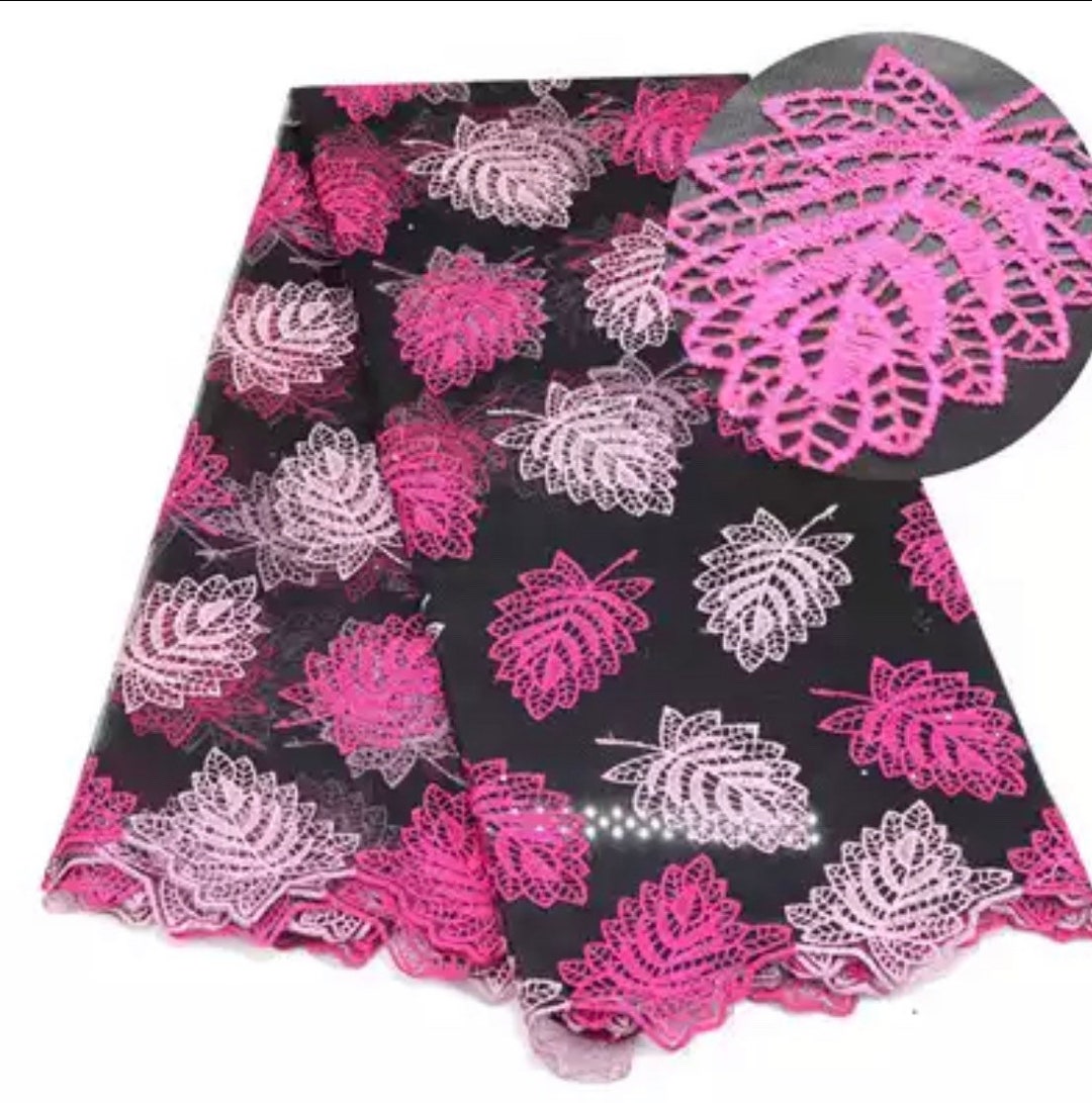 Pink Beaded Nigerian Lace Fabric: Embroidered African Wedding Lace, 5 ...