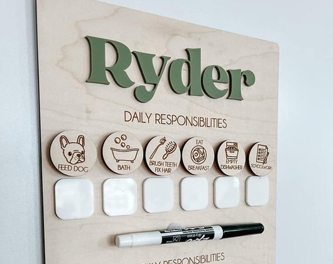 Custom Kids Dry Erase Chore Chart | Weekly Responsibilities Sign - Etsy