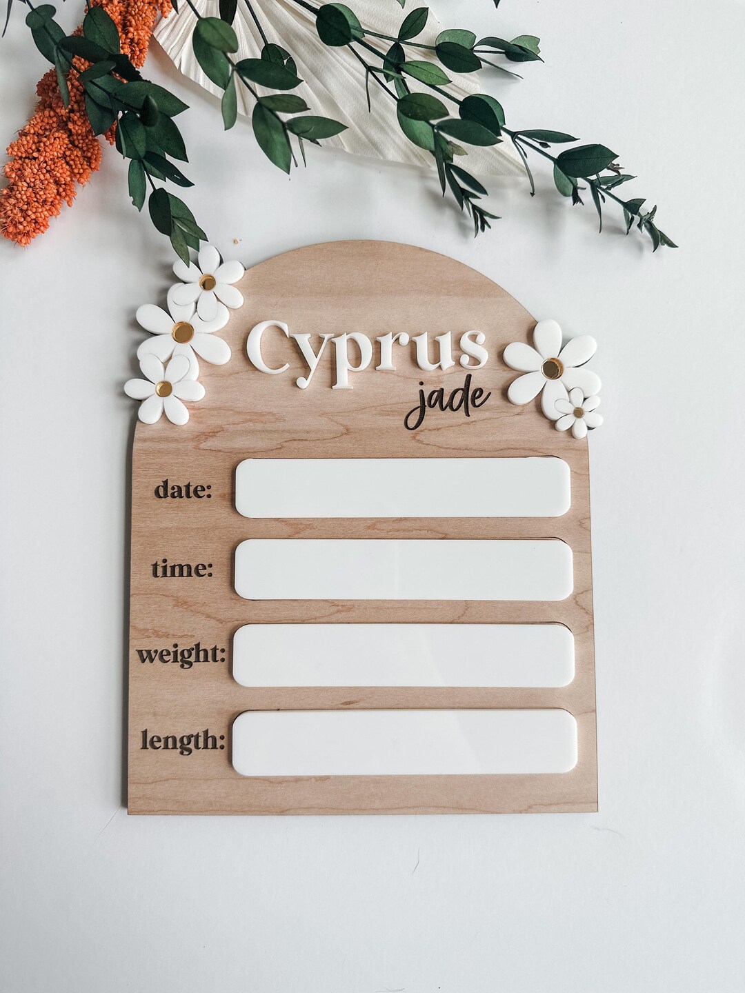 Baby Girl Birth Stat Sign Boho Name Sign Daisy Name Sign Baby Name Sign ...