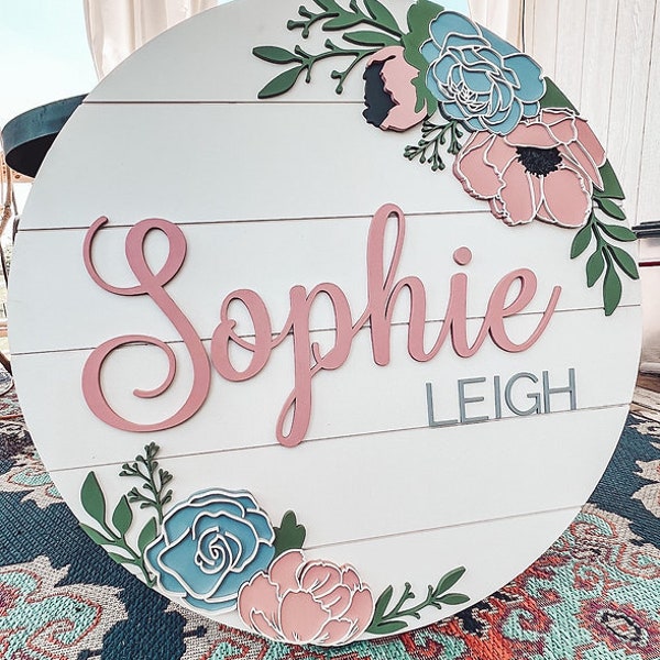 Nursery Name Sign Girl Floral - Etsy