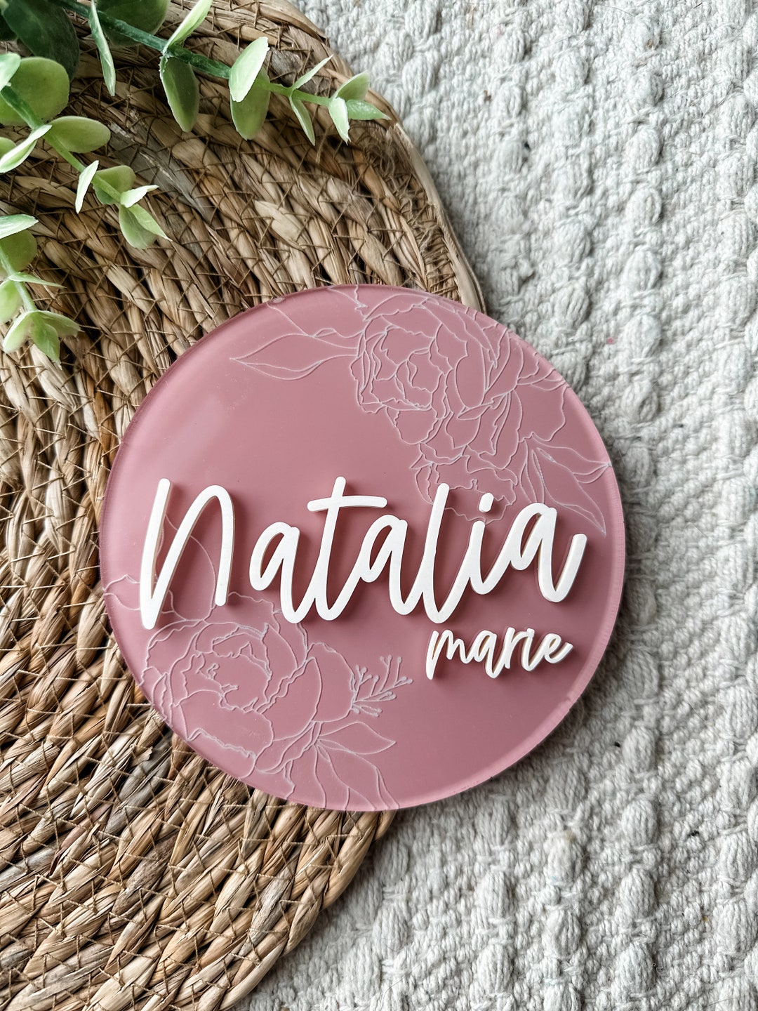 Floral Acrylic Birth Announcement Sign| Baby Name Sign | Baby Keepsake ...