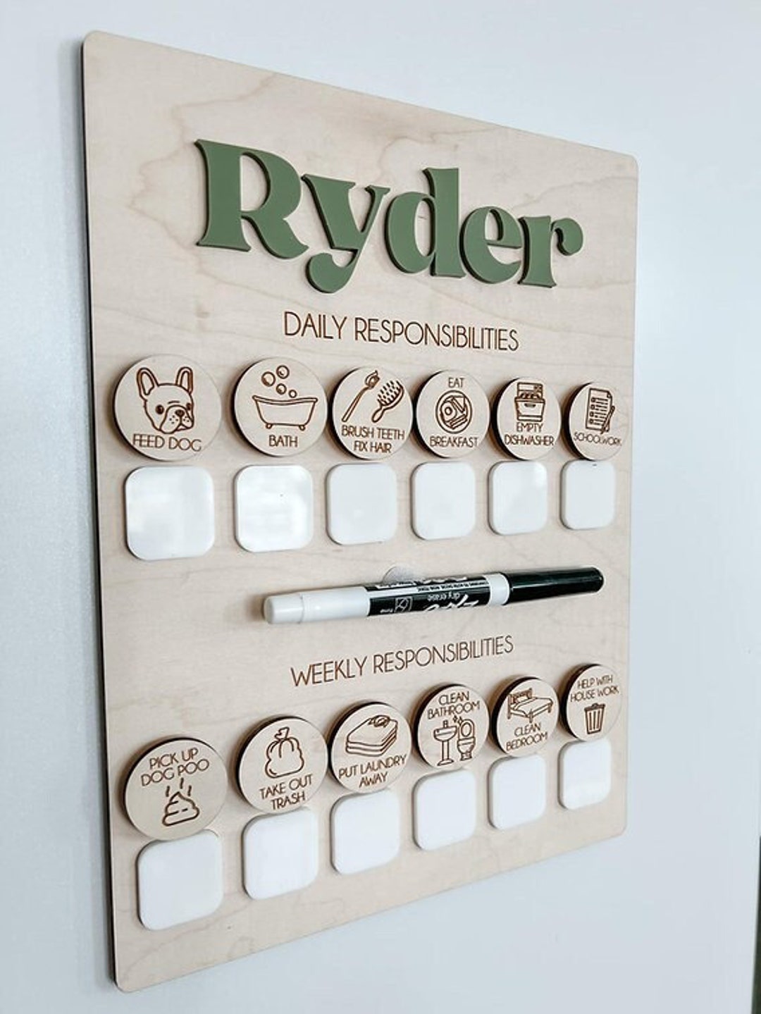 Custom Kids Dry Erase Chore Chart | Weekly Responsibilities Sign - Etsy