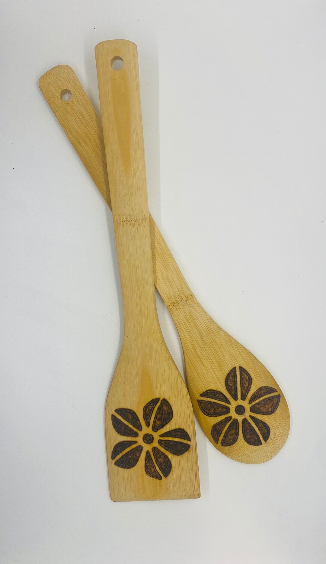 Flower Wood Burned Bamboo Kitchen Utensils - Etsy