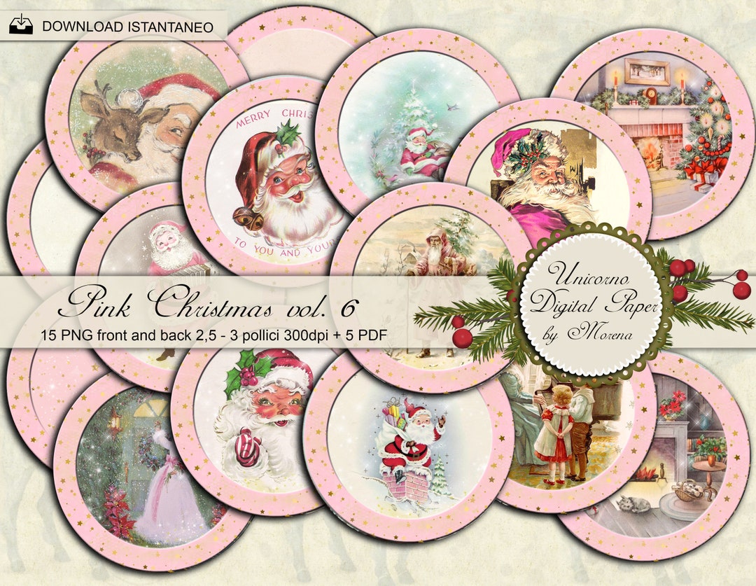 Pink Christmas Rounds, 15 Printable Circles 2,5 / 3 Inch, Journaling ...
