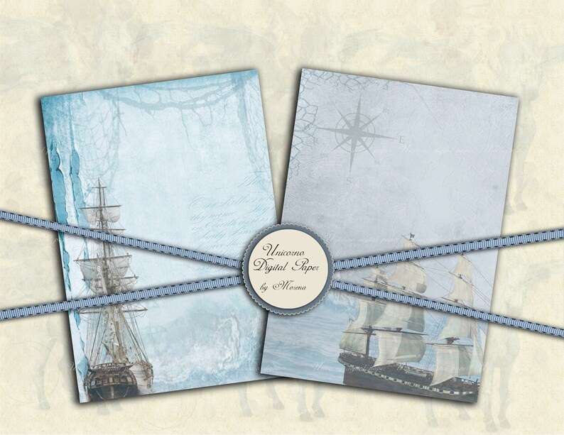 VINTAGE SHIPS CARDS Nautical Digital Paper Printable Pattern - Etsy