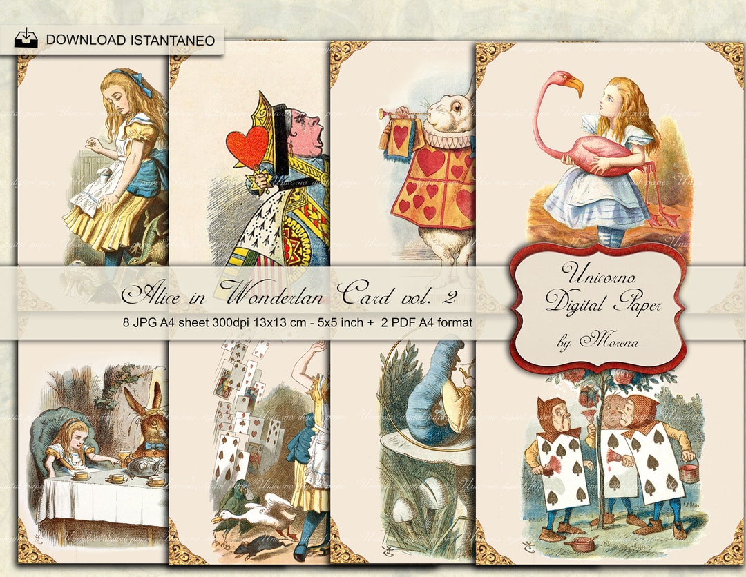 Alice in Wonderland, 8 CARDS Great for Scrapbooking, Journals, Card ...