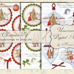 ELF digital paper, Elf, TAGS ELVES, Snowman, Christmas tree, digital ...