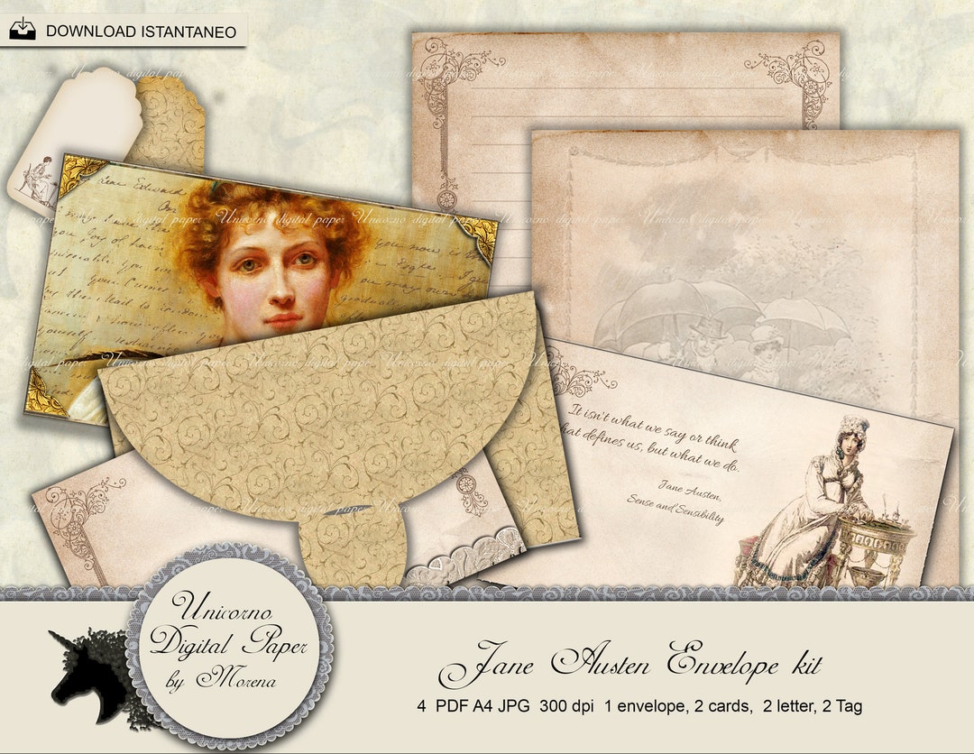 Printable Envelope and Letter JANE AUSTEN Themed, Ephemera Journal ...