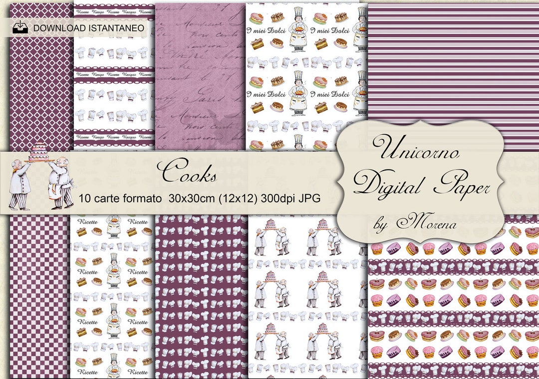 Cook Printable Scrapbook, Cooking Scrapbook Paper, Cook Digital Paper ...