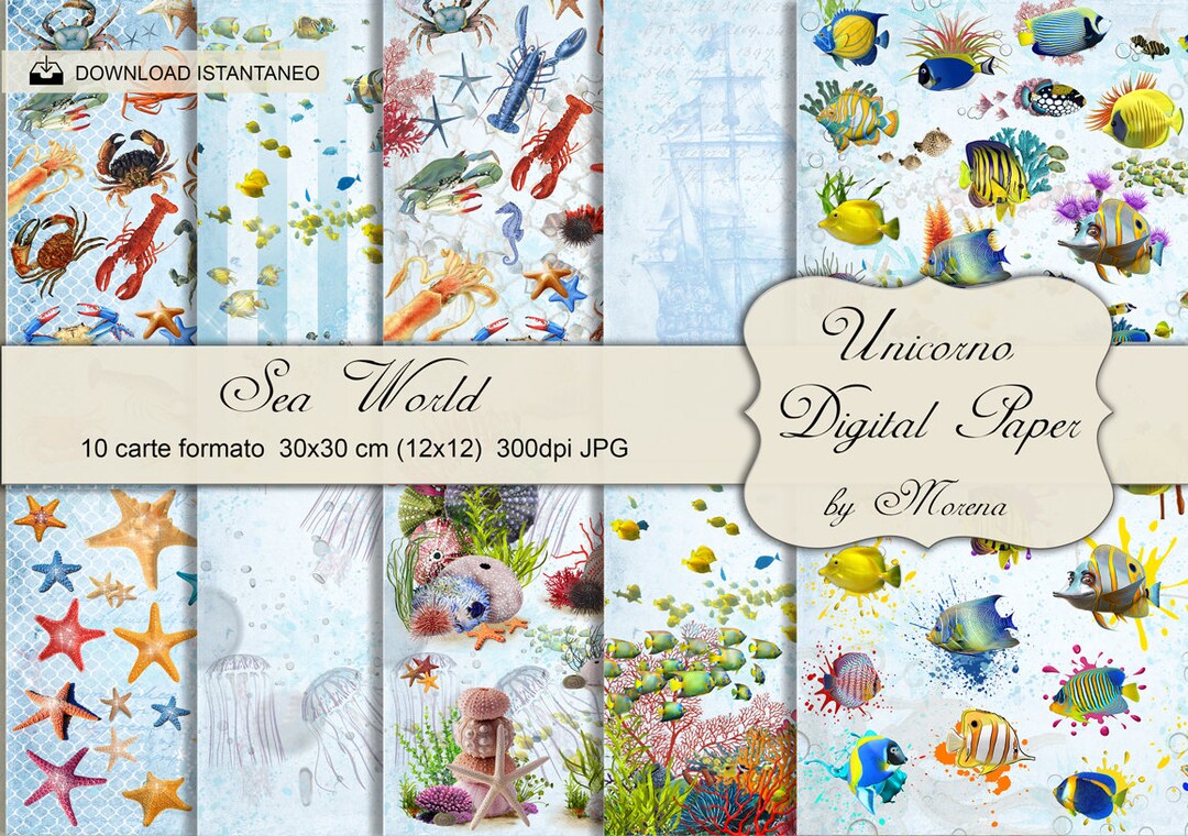 Sea Scrapbook Background, SEA WORLD, Tropical Fish, Sea Urchin ...