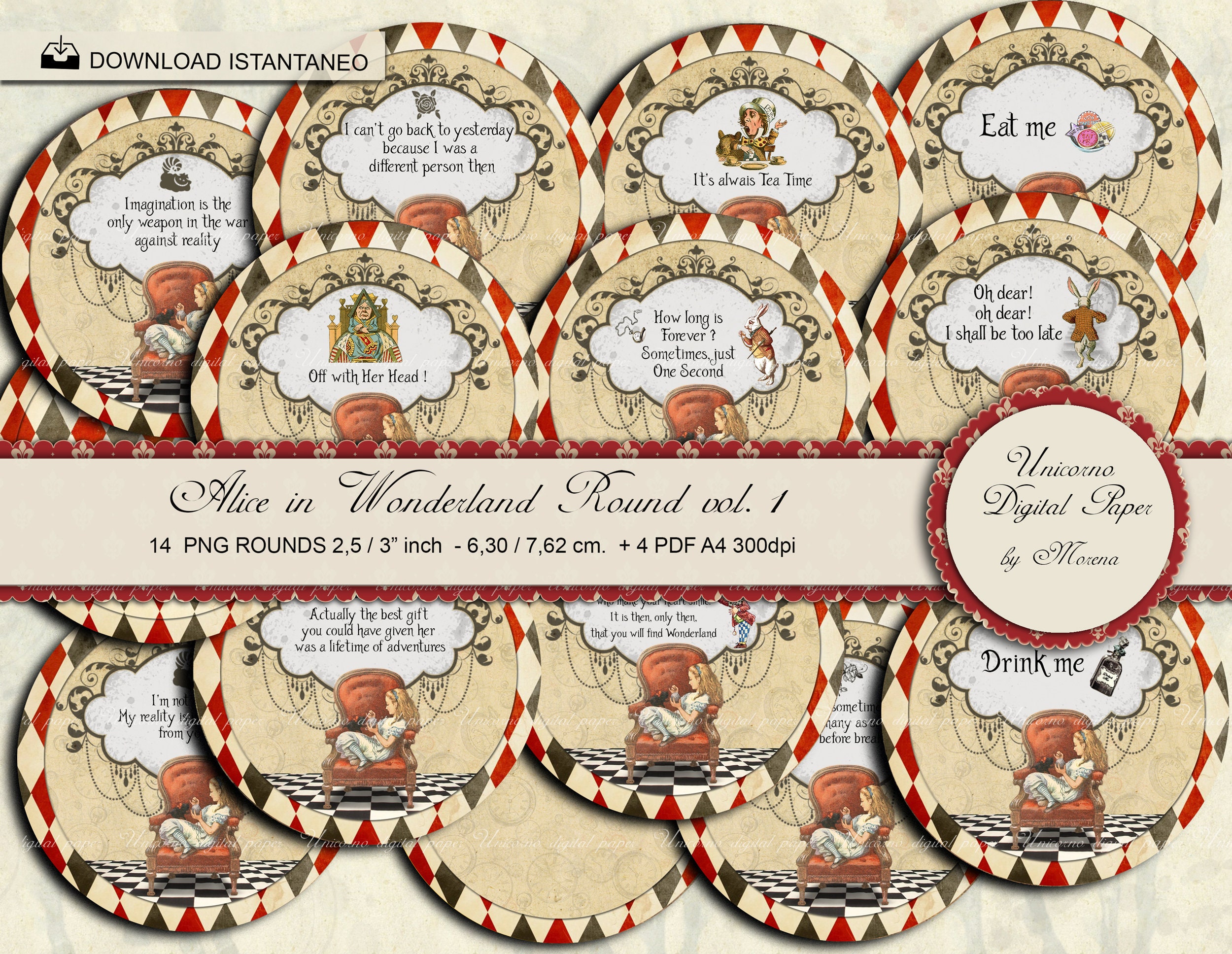 VINTAGE ALICE ROUND 2.5 / 3 inch. sheets digital images | Etsy