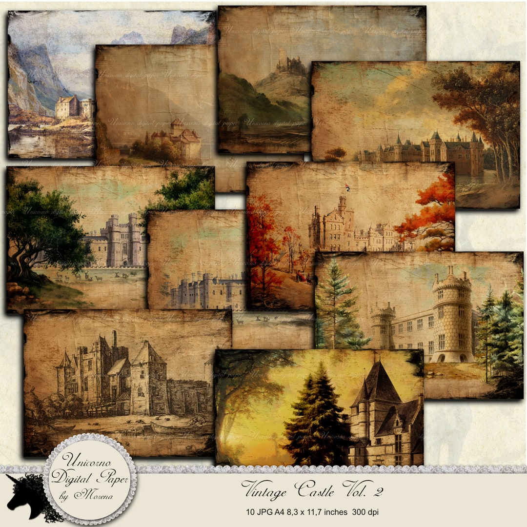 VINTAGE MEDIEVAL CASTLE Digital Paper, Scrapbook Paper, Gothic ...