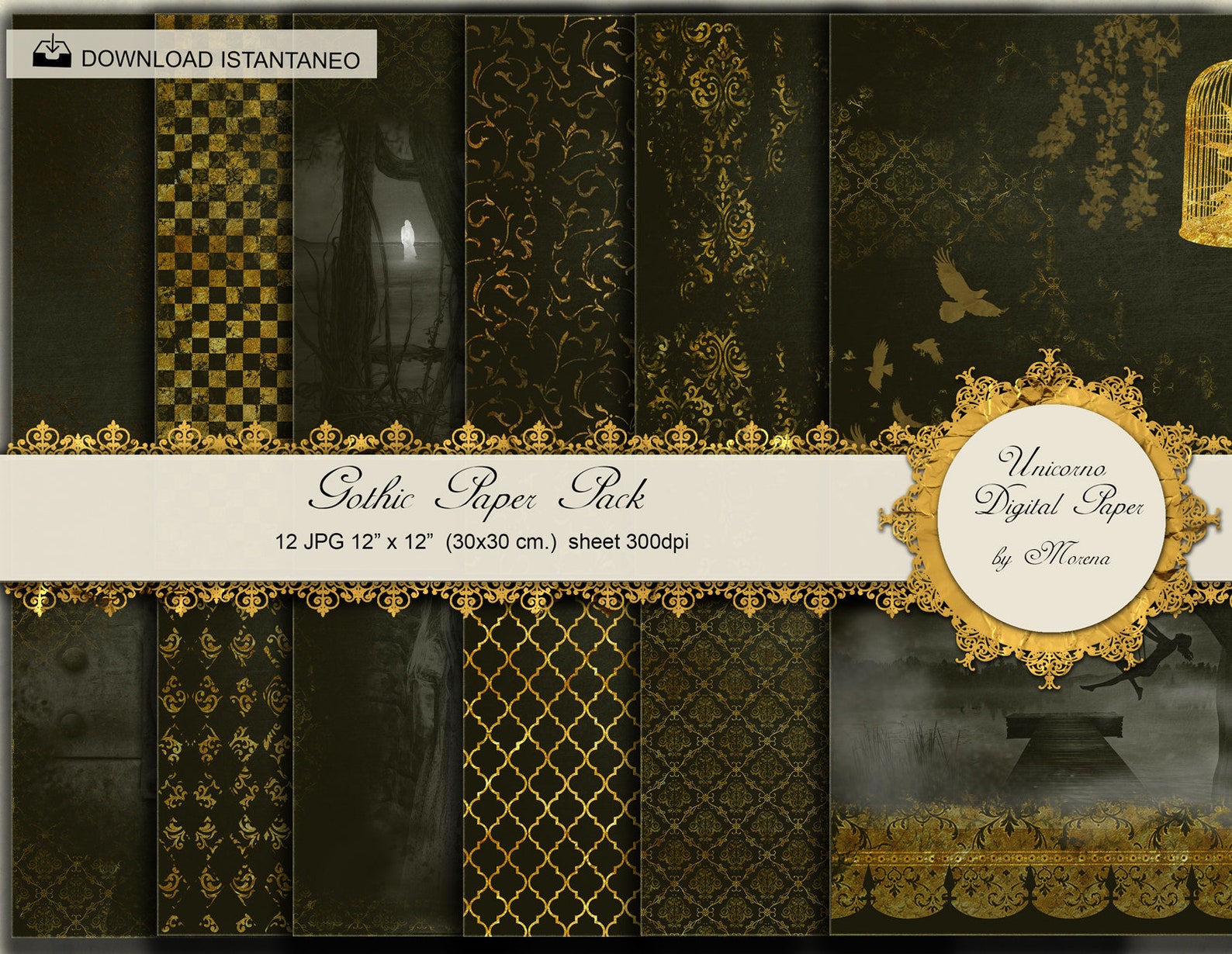 GREEN GOTHIC digital paper scrapbook paper gothic printables | Etsy