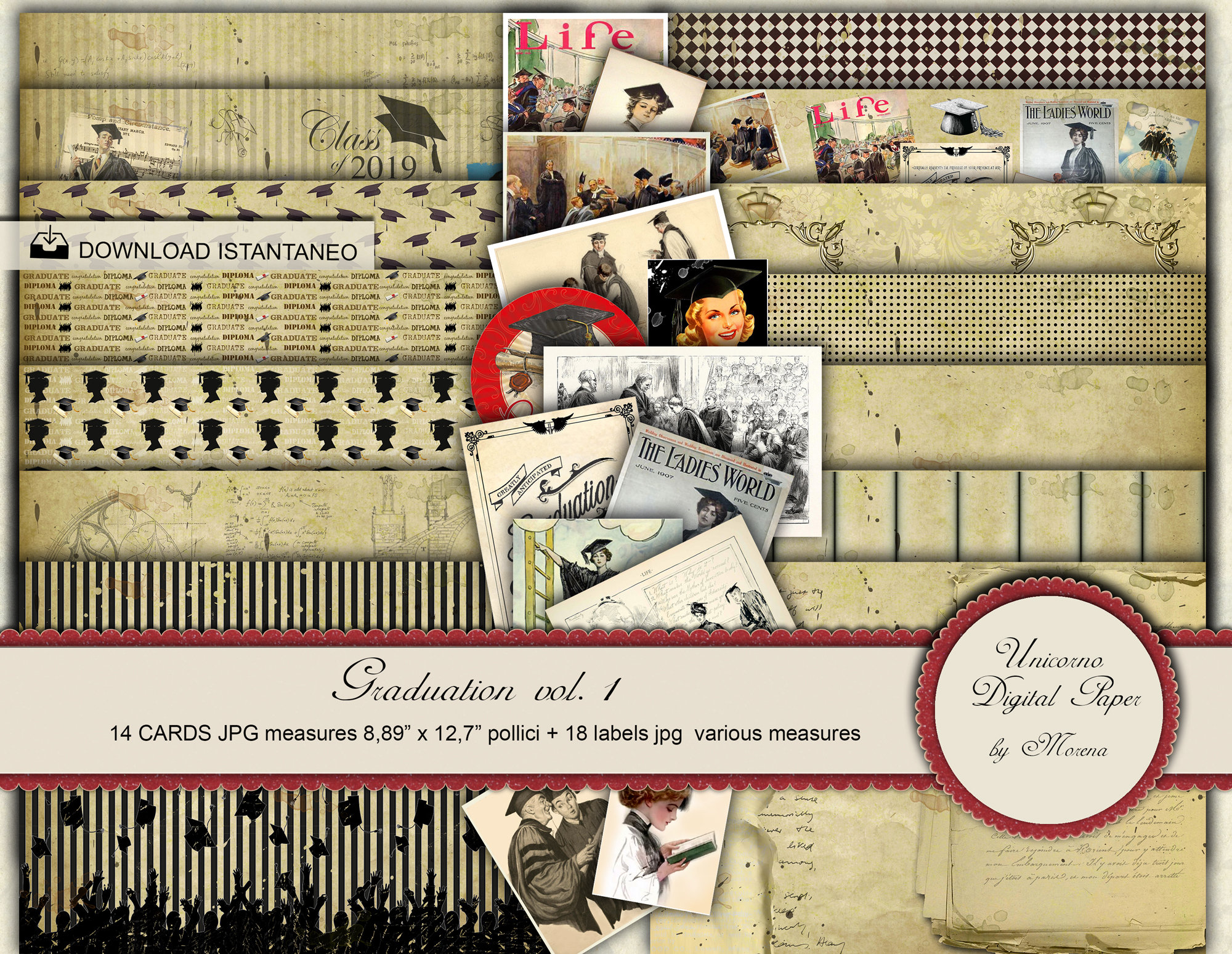 Graduation Digital Papers Vintage Grad Papers Scrapbook - Etsy