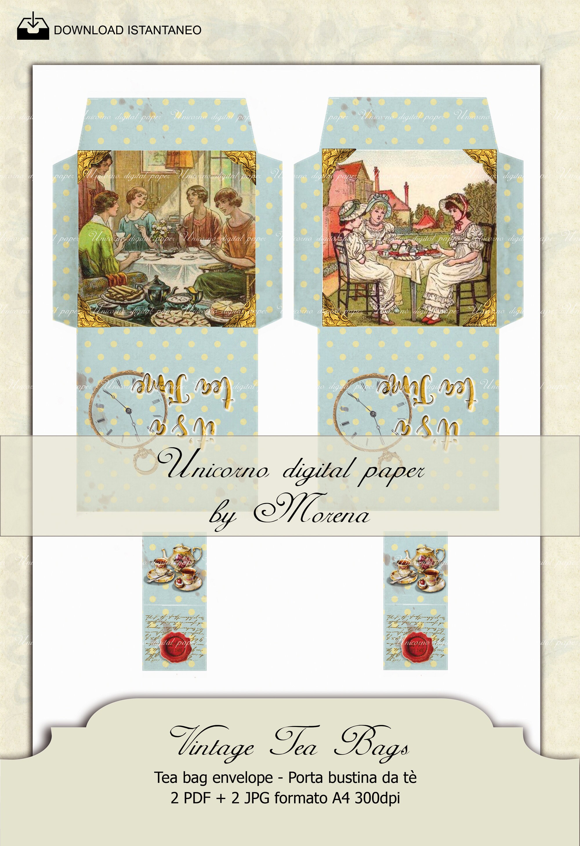 Vintage Tea Party TEA BAG ENVELOPES Printable Tea Bag Holder - Etsy