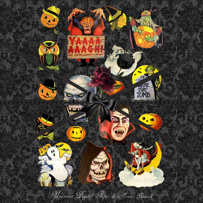 Halloween, Clip Art, Vintage, Monster, Digital Paper, Halloween Paper ...