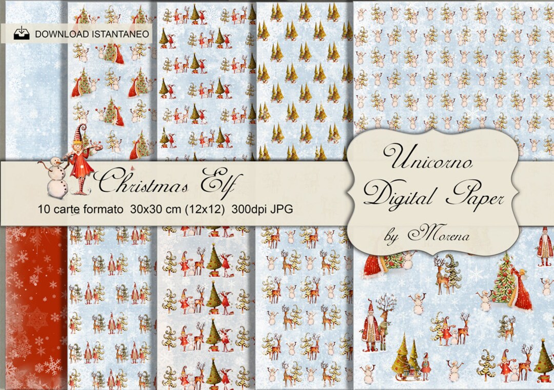 Christmas Digital Paper Pack, ELF, Santa, Reindeer, Snowman Printable ...