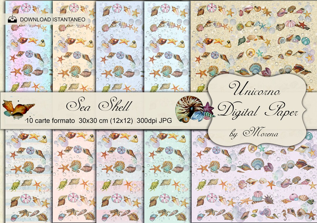 SEASHELL PATTERN, Digital Paper, Ocean Scrapbook, Seashell Paper ...