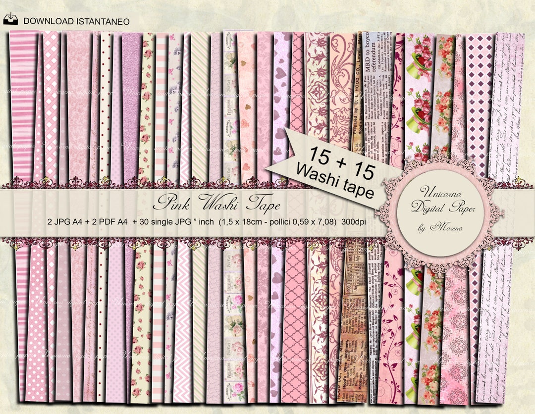 Pink Printable Washi Tape, Strips and Borders, 30 Designs, Digital ...