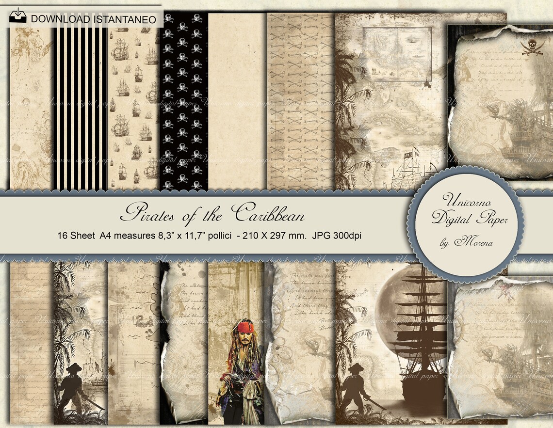 Pirate Paper Pack, A4 Digital Sheets, Vintage Maps and Sea Art - Etsy