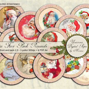 Santa Faces Vintage Printable Digital Download, Circles 3 Inch. 2,5 ...
