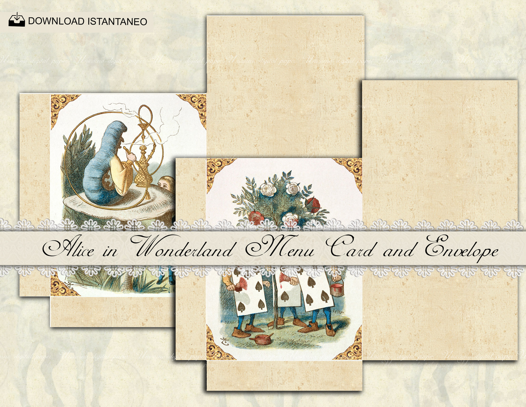 Alice in Wonderland 8 Printable Menu and envelope Template | Etsy