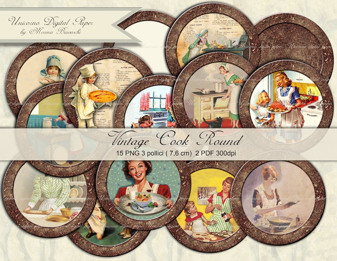 VINTAGE HOUSEWIFE COOKING, Tag and Circles 2,5 Inches - Etsy