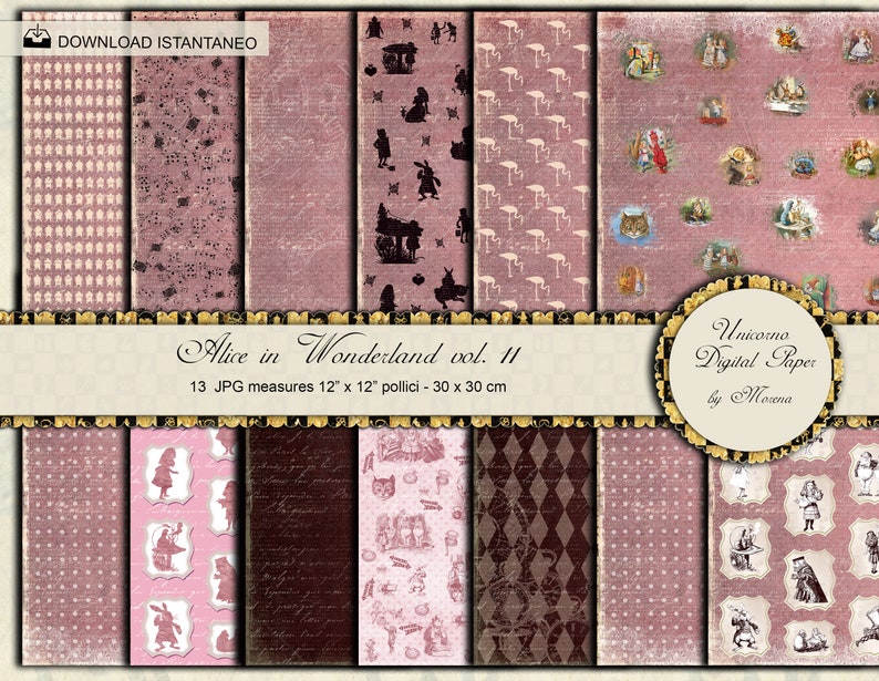 ALICE'S Adventures in Wonderland, Blush Pink Digital Paper Pack, 12x12 ...