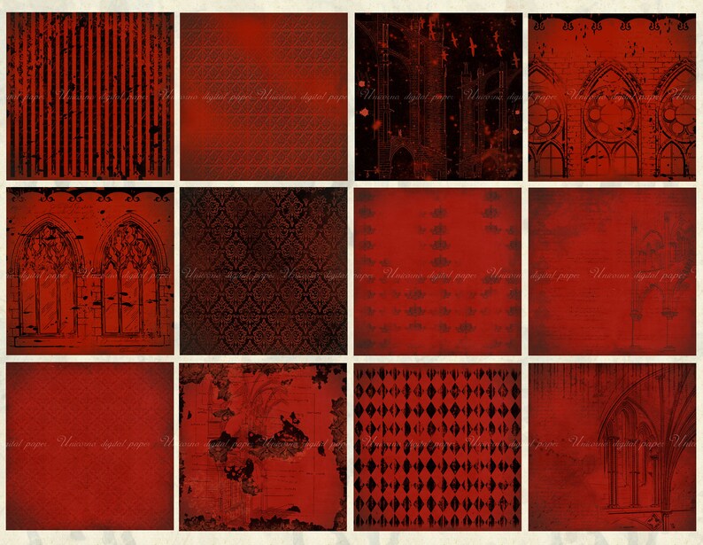 RED GRUNGE GOTHIC Digital Paper, Scrapbook Paper, Gothic Printables - Etsy